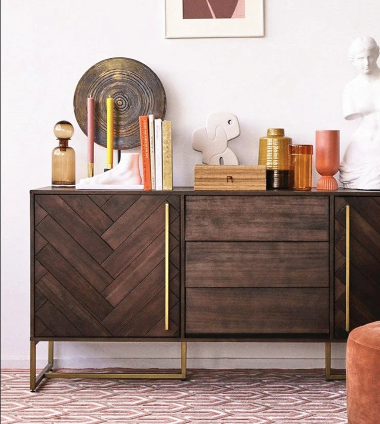 DELANEY Herringbone Solid Wood American Ash Acacia Sideboard Buffet Ca ...